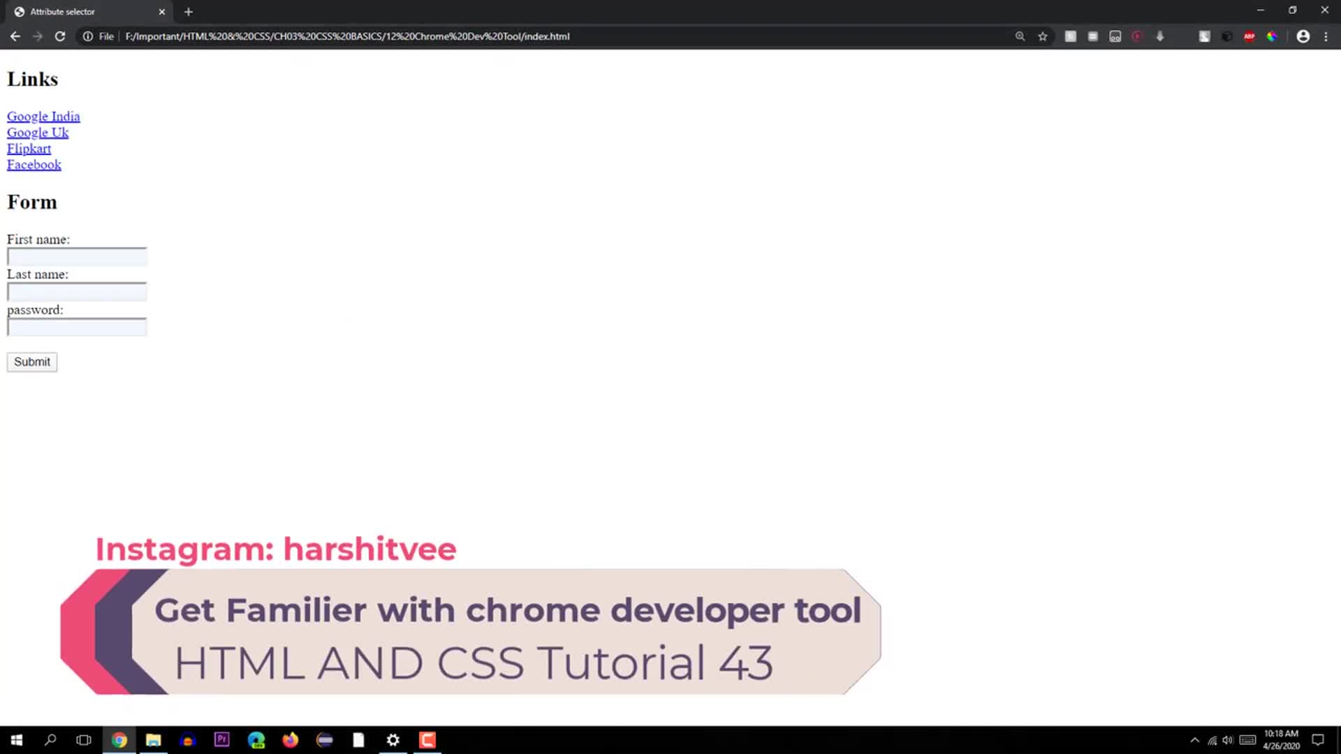 Class 45 Get Familiar With Chrome Developer Tool Tutorial 43